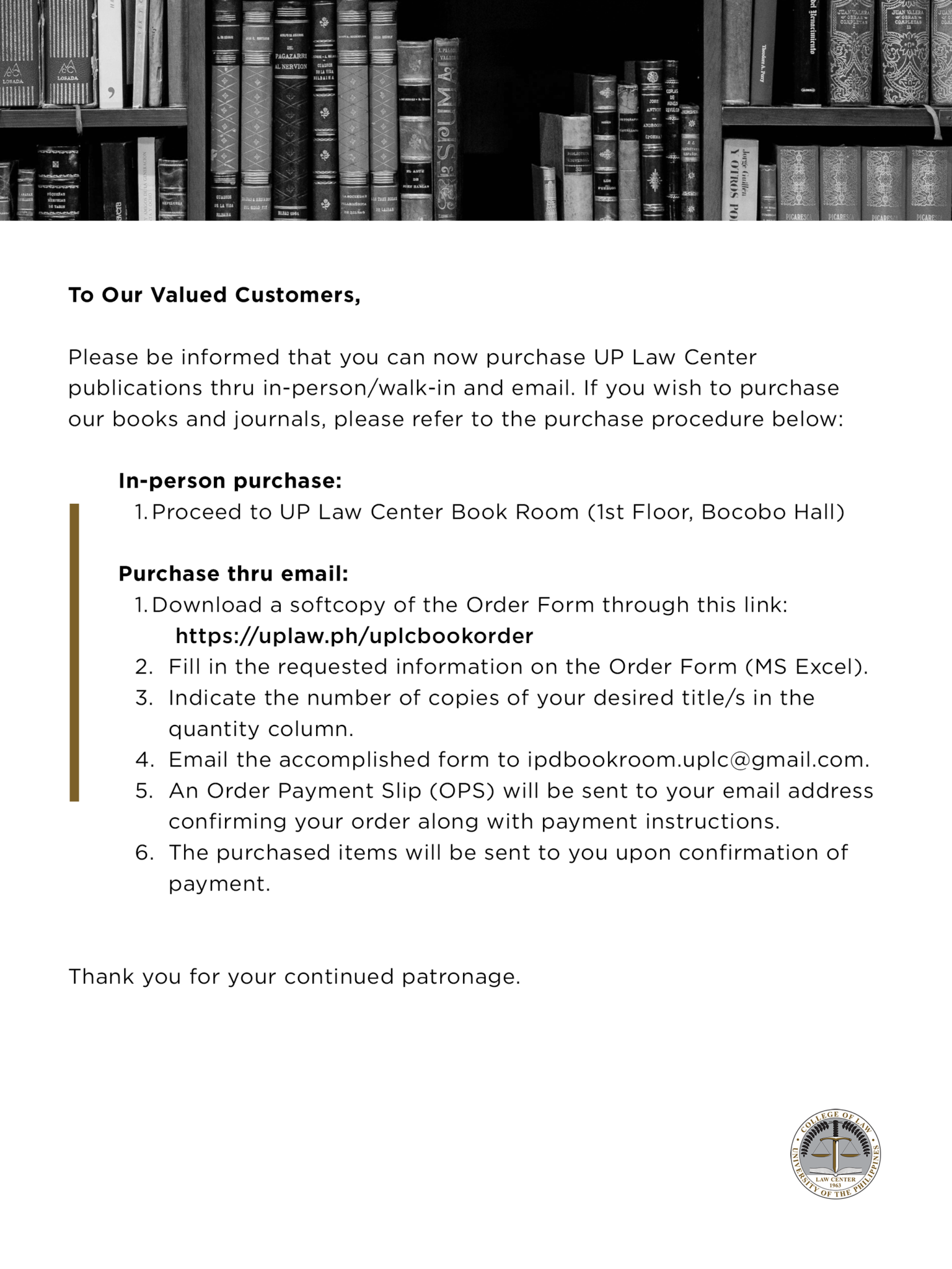 UPLC Bookroom Purchase Procedure — UP College of Law