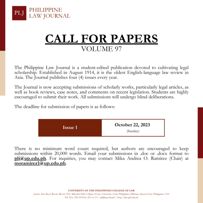 Philippine Law Journal Volume 97 Call for Papers — UP College of Law
