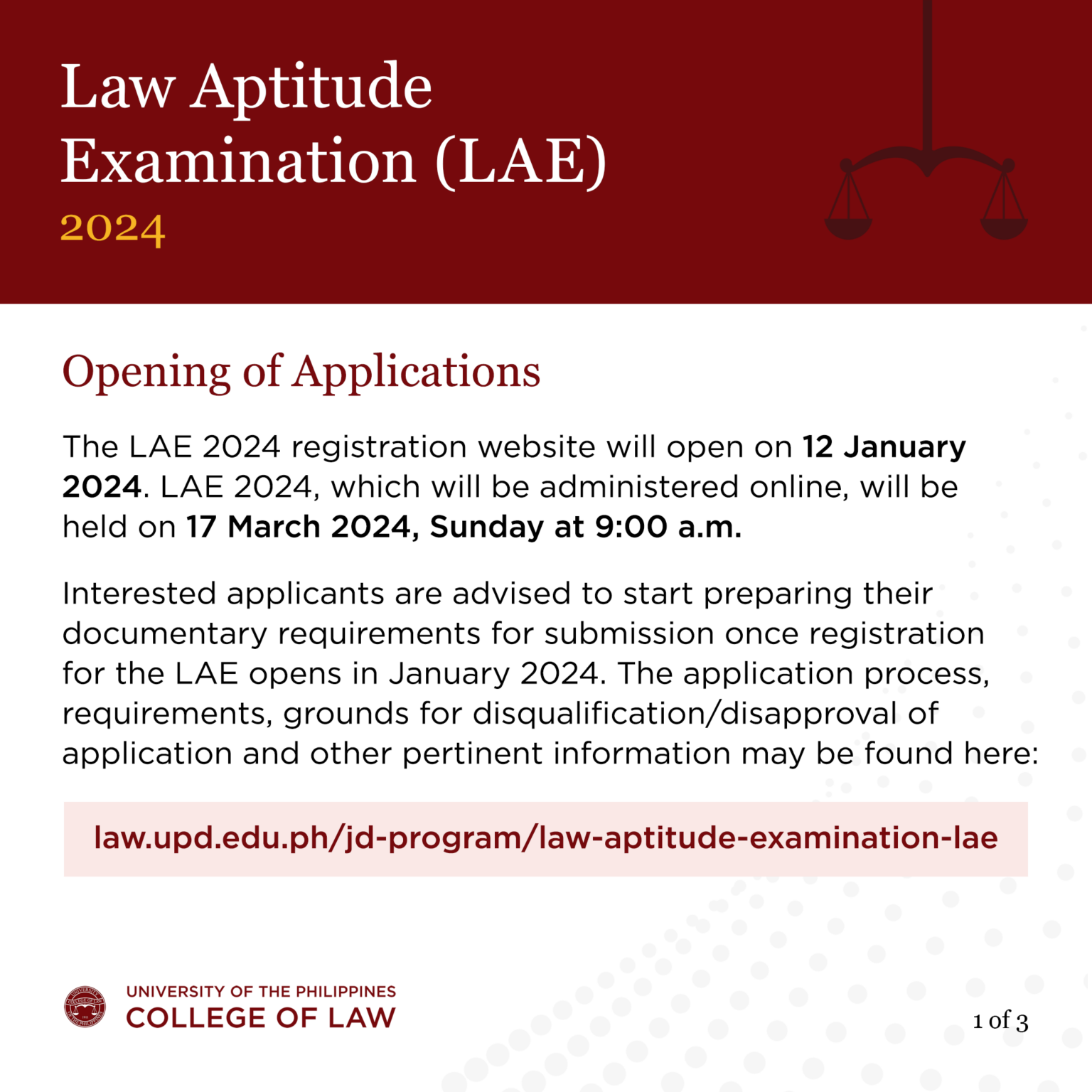 Law Aptitude Examination 2024 Announcement — UP College of Law