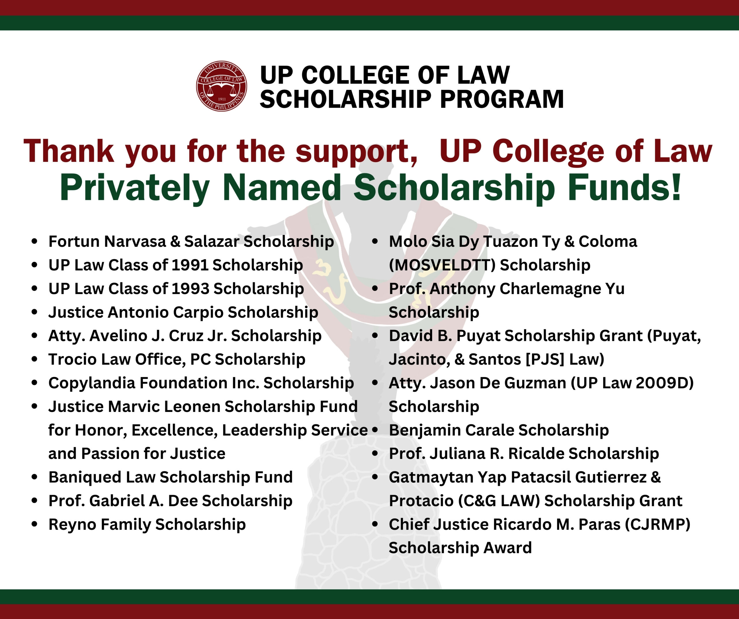 Gratitude to the Donors of the UP College of Law Scholarship — UP ...